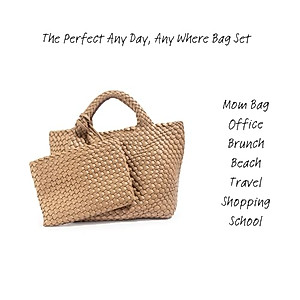 Spring & Summer Handmade Woven Tote Handbag, Vegan Leather, (Light Brown)