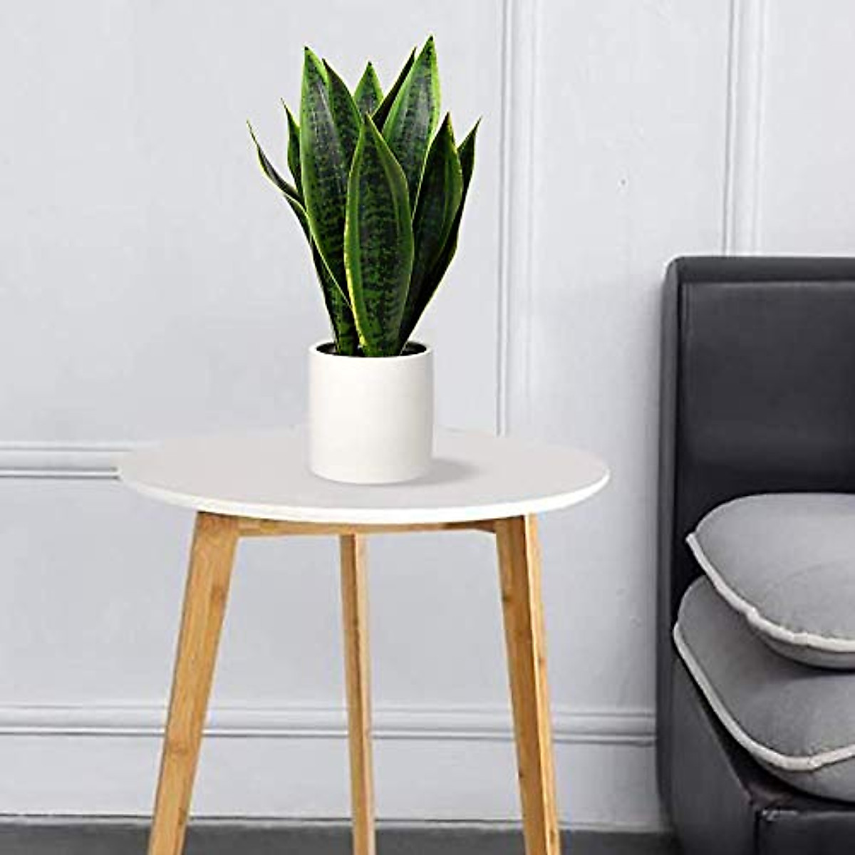 Briful Fake Snake Plant 16" Faux Potted Plant Artificial Snake Plant with White Ceramic Pot Sansevieria Plant Perfect for House Modern Living Room Office Housewarming Gift Indoor Decor