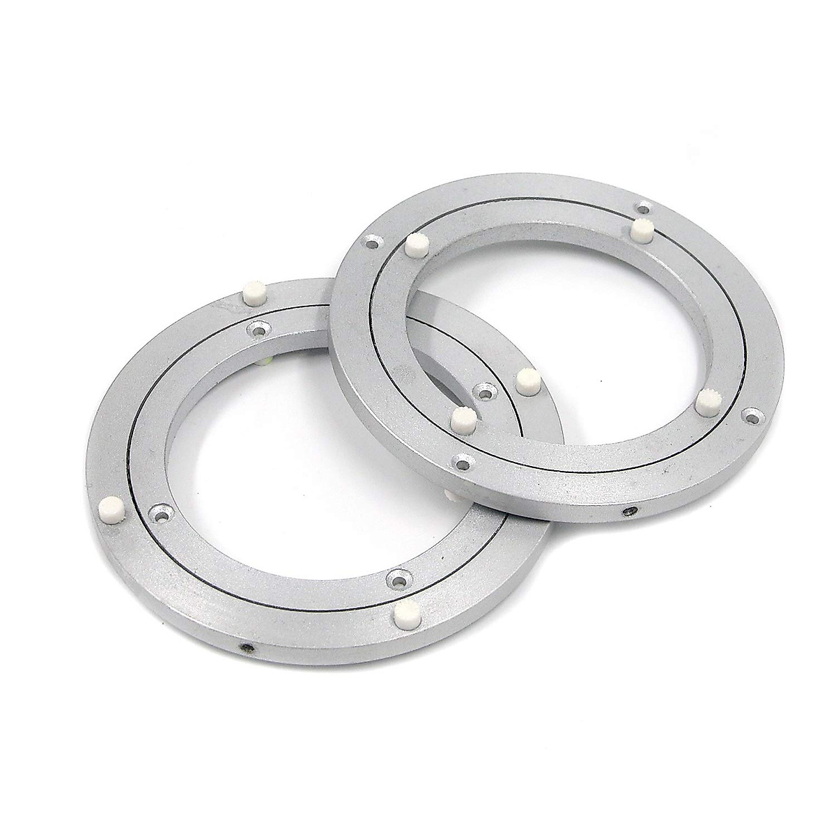 Quluxe 4.7 Inch Lazy Susan Turntable Ring, Aluminium Alloy Heavy Duty Rotating Turntable Bearing Swivel Plate for Dining Table- Silver (Pack of 2）