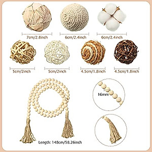 Yerliker Decorative White Books Set Farmhouse Home Coffee Table Faux Stacked Books with Wood Bead,and Spherical Wicker Rattan Ball,Cotton Bowl and Vase Filler for Living Room Shelf Decor