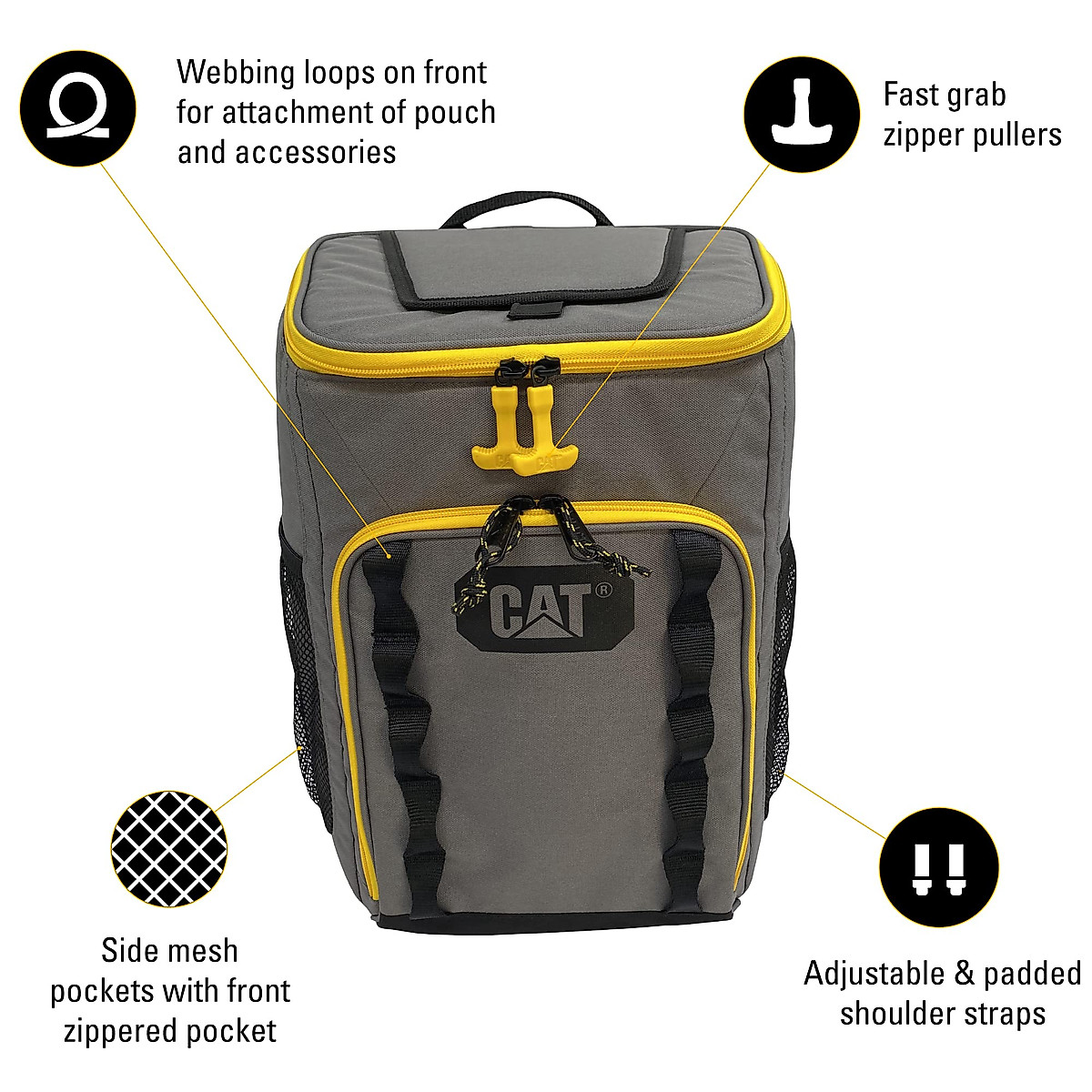 Caterpillar Can Backpack, Grey/Black, One Size