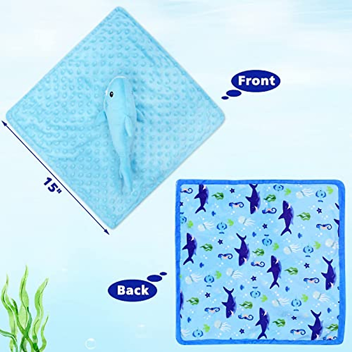 Shark Security Blanket Soft Loveys for Babies Boy Minky Dot Snuggle Plush Lovie Blue Stuffed Ocean Animal Sleeping Blanket Newborn Nursery Unisex Blankie 15 Inch