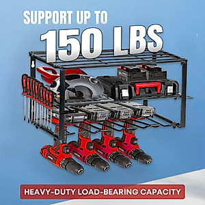 HomeBoo Power Tool Organizer, 4 Power Drill Holder Wall Mount, 3 Layers Heavy Duty Rack Metal Top Shelf, Garage Tool Organizer, Garage Storage Shelf, Father Day Gift