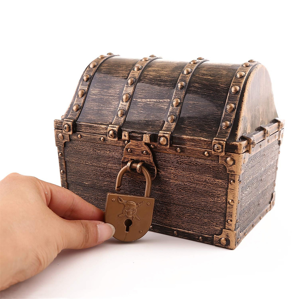 Lingway Toys Kids Pirate Treasure Chest Teacher's Favorite Treasures Collection Storage Box with 2 Sets of Locks and Keys Only(Vintage Bronze Coating,6.3"X4.8"X5.2")