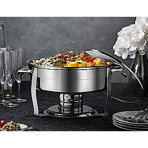 Kook Stainless Steel Chafing Dish Buffet Set, with Glass Viewing Lid and Built-In Lid Holder, Round Food Warming Tray, For Parties, Dinners and Catering, 4.5 Qt
