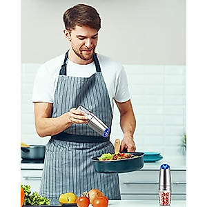 Gravity Electric Salt and Pepper Grinder Set, Automatic Pepper and Salt Mill Grinder,Battery-Operated with Adjustable Coarseness, Premium Stainless Steel with LED Light, One Hand Operated