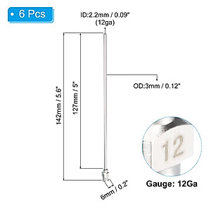 PATIKIL 12Ga x 5 Inch Stainless Steel Dispensing Needle Tips, 6Pcs Metal Glue Needle Tube Blunt Tips Luer Lock for Thick Glue Ink Lab, Silver