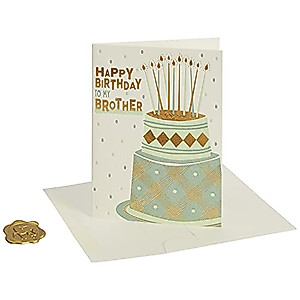 NIQUEA.D Happy Birthday Card, To My Brother Cake Letter Press (NB-0219), (4.125 x 5.5) Vertical