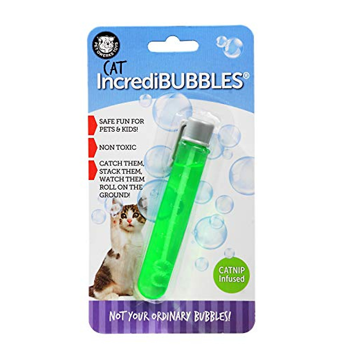 Pet Qwerks Incredibubbles Interactive Cat Toys - Long Lasting Edible Bubbles for Cats - Catnip Flavor - 20 ML