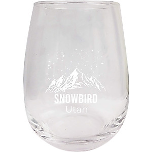 R and R Imports Snowbird Utah Ski Adventures Etched Stemless Wine Glass 15 oz 2-Pack