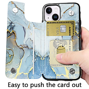 Hoofur iPhone 13 Case, iPhone 14 Card Holder Case, Slim and lightweight Premium Leather Phone Wallet with Card Slots Shockproof Folio Flip Protective Shell for iPhone 13/14 (6.1 inch) (Marble)