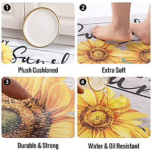 Carvapet Kitchen Floor Mats 2Pcs, Anti Fatigue Kitchen Rugs and Mats Farmhouse Sunflowers Non-Skid Cushioned Floor Comfort Mat for Kitchen, Doorway, Sink, Laundry, 17"x27"+17"x47"