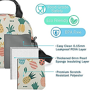 Insulated Kids Lunch Bag, Reusable Lunch Box Container with Adjustable Shoulder Strap for Adult Work School Travel, Thermal Lunch Tote Cooler Bag with Side Pockets for Boys Girls Women Men (Pineapple)