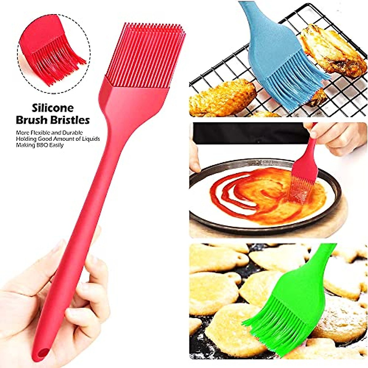 IAZBYCXO,Basting Brushes Silicone Heat Resistant Pastry Brushes Spread Oil Butter Sauce Marinades for BBQ Grill Barbecue Baking Kitchen Cooking BPA Free Dishwasher Safe,3 Colors With 2 Brush Sizes