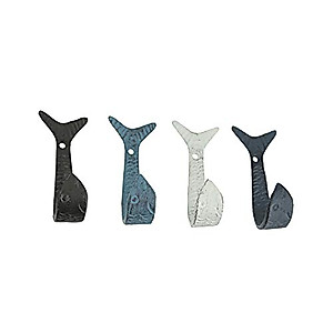 Zeckos Set of 4 Coastal Color Cast Iron Flipping Fish Decorative Wall Hooks Ocean Décor 4 Inches High