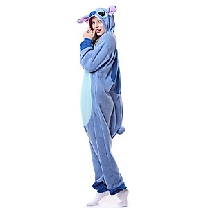 SIYUE Unisex Adult Onesie Costume Snug Fit One Piece Pajamas Christmas Sleepwear Halloween Jumpsuit Women Men Cosplay Animal Blue L