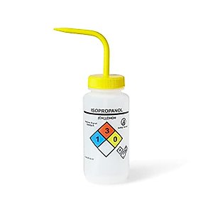 United Scientific™ UniSafe™ Laboratory Grade Wide Mouth LDPE Vented Chemical Wash Bottle, Isopropanol, 500mL (16oz), 4-Color, Pack of 6