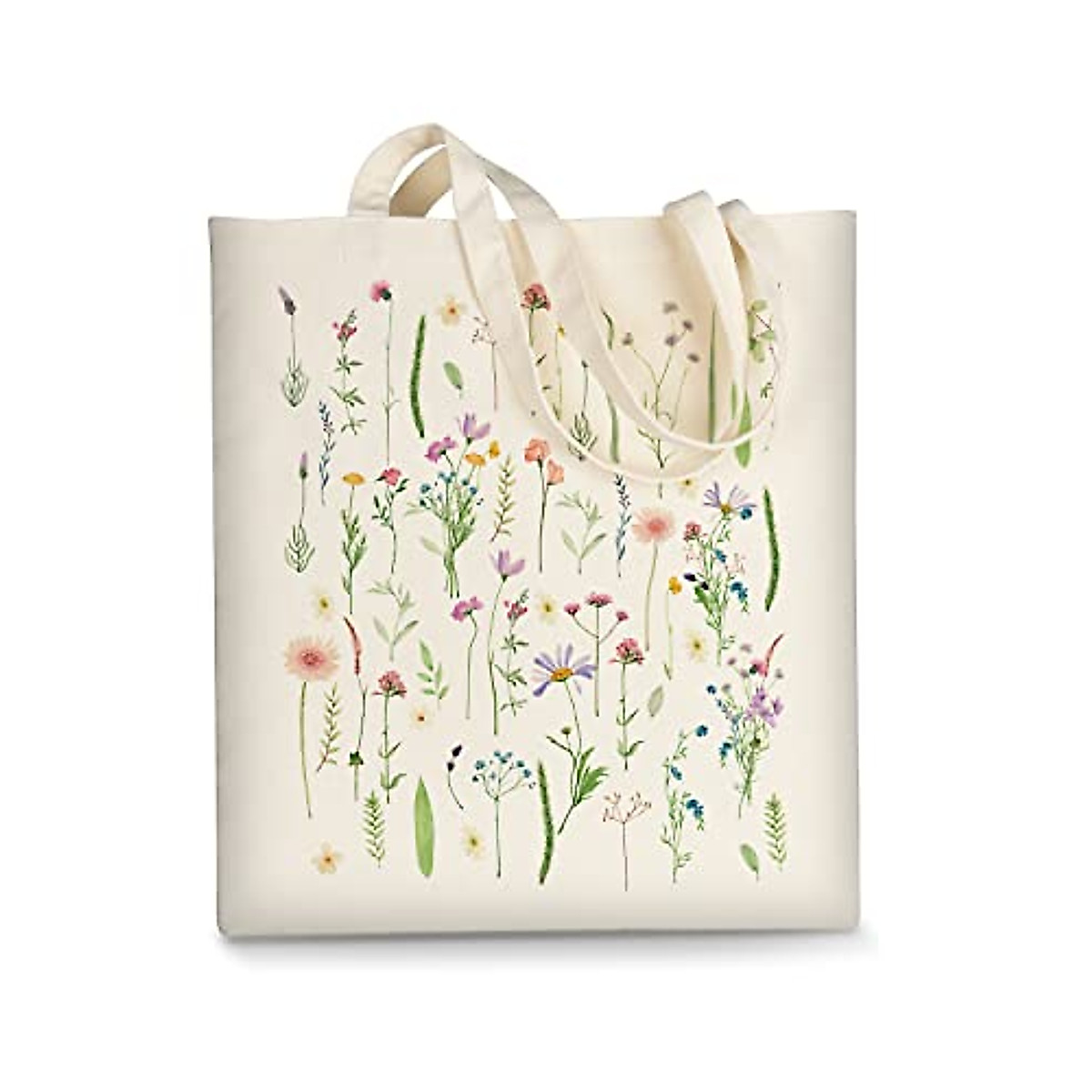 AUSVKAI Canvas Tote Bag Aesthetic for Women, Cute Trendy Wildflowers Reusable Cloth Cotton Bags with Handle for Grocery School Shopping Beach