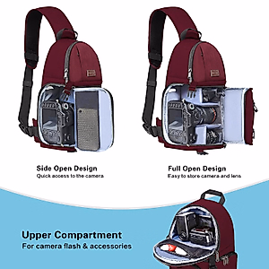 MOSISO Camera Sling Bag, DSLR/SLR/Mirrorless Camera Backpack Case Shockproof Photography Backpack with Tripod Holder & Removable Modular Inserts Compatible with Canon/Nikon/Sony/Fuji, Wine Red