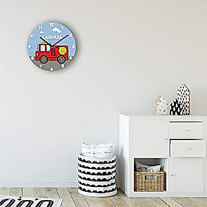 12 inch Personalized Fire Truck Kids Wall Clock, Kids Wall Clock with Name, Educational Clock, Silent Movement Non Ticking Quartz Wall Clocks, Kids Birthday Gift, Children Room Decor