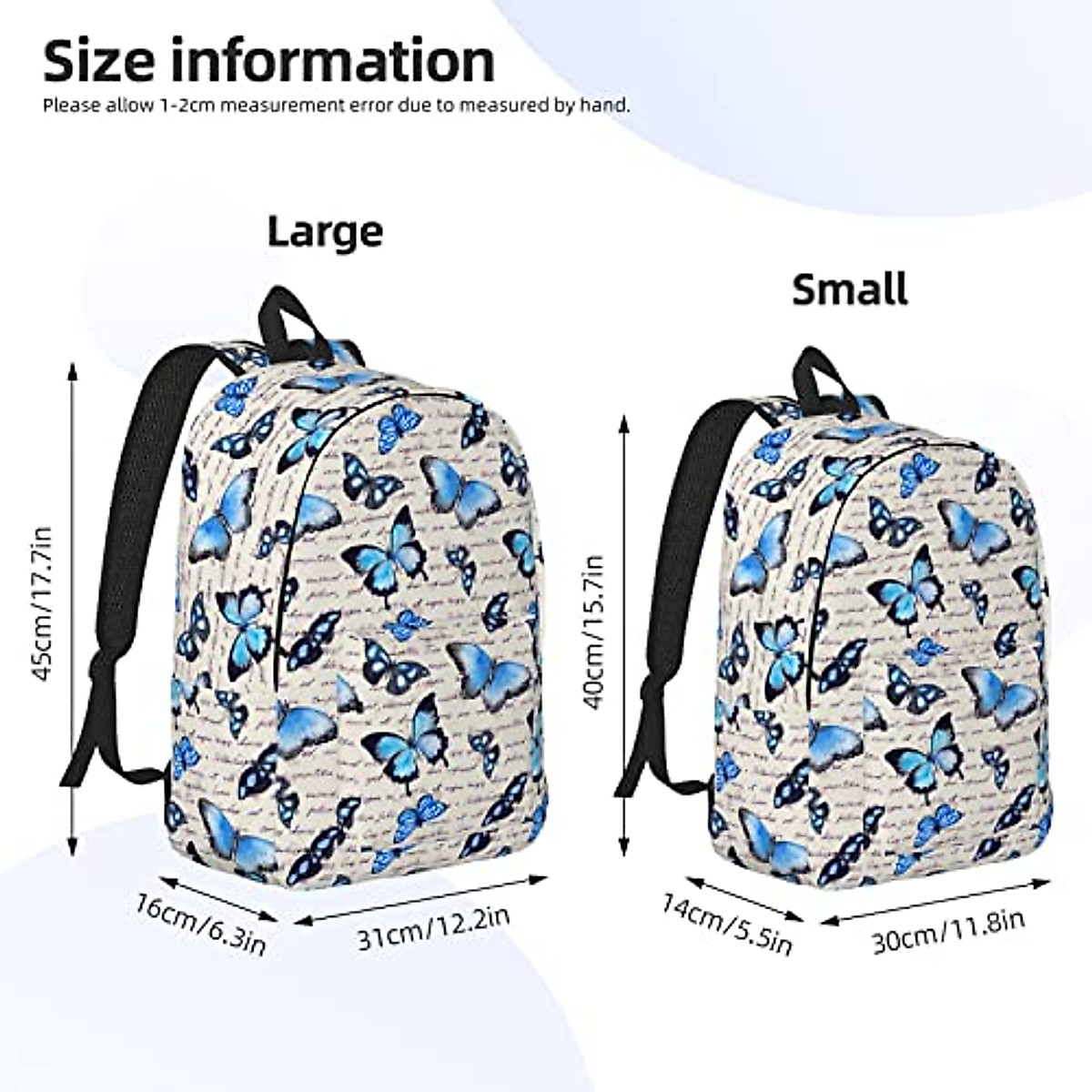 XBFCDN Vintage Blue Butterfly Backpack For Men Women Extra Large Travel Backpacks Fits 17 Inch Laptop