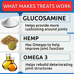 Hemp Treats + Glucosamine + Omega 3 for Dogs Bundle - Joint Pain + Allergy and Itch Relief - Hip & Joint Supplement w/MSM + Chondroitin + Hemp Oil + Omega 3 + EPA & DHA Fatty Acids - 120 + 180 Chews