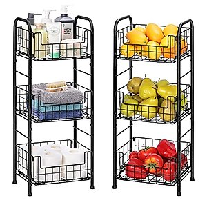 Freestanding Bathroom Shelving Unit,Metal 3 Tier Shelf,Bathroom Storage Organizer Shelf Basket Shelf for Bathroom,Kitchen,Living Room,Can Accommodate Toiletries Home Office Supplies(Black,Pack of 2)