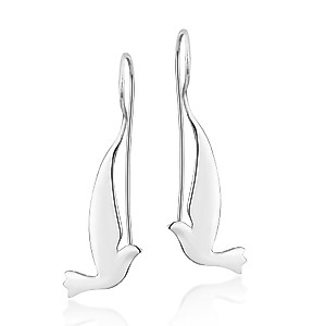 AeraVida Elegant Love and Peace Inspired Dove Birds .925 Sterling Silver Fishhook Dangle Earrings