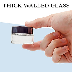 Cornucopia 15-Milliliter Clear Glass Balm Jars (12-Pack); 1/2 oz Cosmetic Jars with Lined Black Plastic Lids