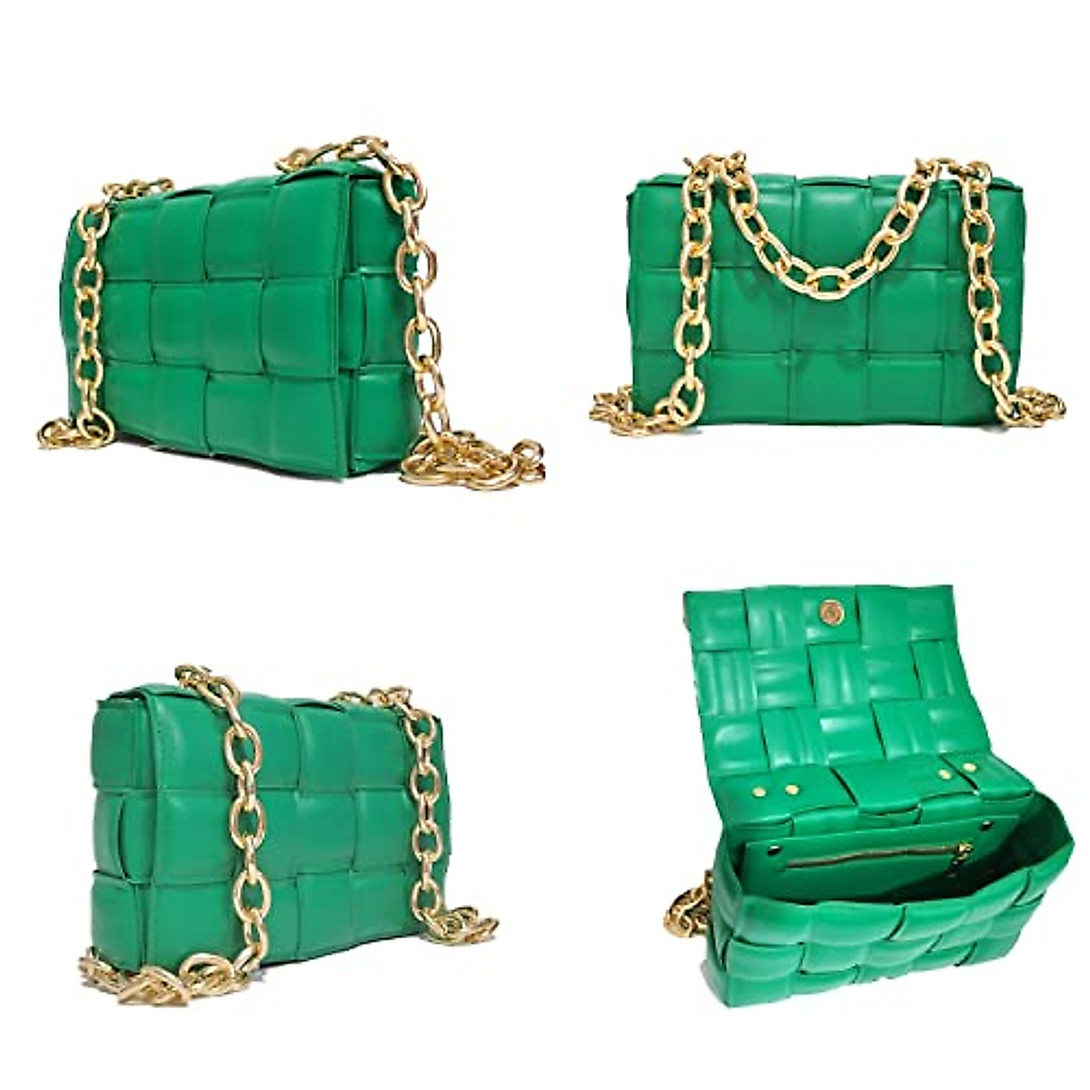 Ling Chuang Woven Crossbody Handbag Purse for Women, Chain Woven Leather Small Handbags Clutch Square Bag Weave Chain Shoulder Bags…