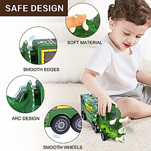 UOLIWO Dinosaur Truck Carrier for Boys and Girls, Car Transporter Toy with Light Sound Kids Dinosaur Toys Set with Pull Back Car Launcher Track Dinosaur Park Pretend Toy Baby Infant Toys Kids Gift