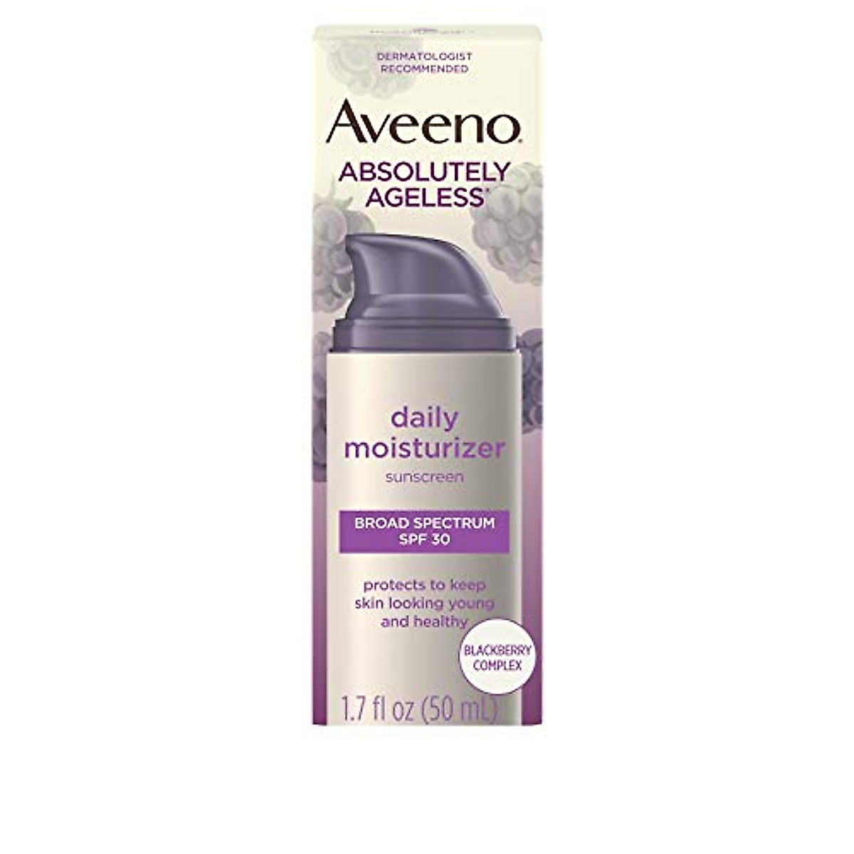 Aveeno Absolutely Ageless Anti-Wrinkle Facial Moisturizer with SPF 30 Sunscreen, Antioxidant-Rich Blackberry Complex, Vitamins C & E, Non-Comedogenic & Oil-Free Moisturizer, 1.7 fl. oz