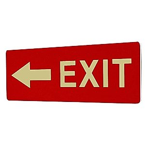 LFI Lights | Directional Red Photoluminescent 'EXIT' Sign | Left Arrow | Rigid PVC Plastic | Full 3M Self-Adhesive Back | Glow in the Dark Egress Sign | PTM-EXLR-R-L