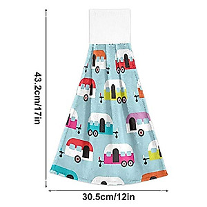 Bolaz Happy Camper Caravan Hanging Kitchen Towel Travel Car Truck Hand Towel 2 Pcs Absorbent Hanging Tie Towels for Bathroom Laundry Room Kitchen 12 x 17 Inches
