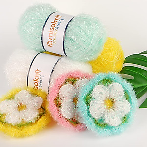 Misoknit Pastel Scrubby Yarn for dishcloths Crocheting 2 Skeins Polyester 100%, 2.8oz(80g) Each, 196 Yards per Skein (Dodger Blue)