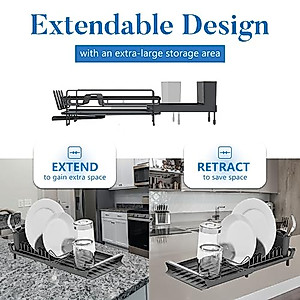 Joemdehazam Dish Drying Rack,Expandable Dish Rack,Compact Dish Rack Durable, Stainless Steel Dish Drying Rack with Removable Cutlery Holder, Small Sink Drainer for Sink or Kitchen Countertop (Grey)