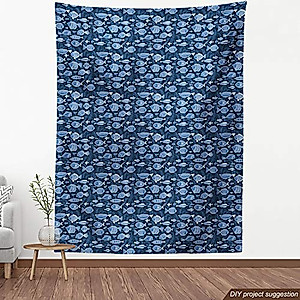 Ambesonne Ocean Fabric by The Yard, Sealife Marine Navy Image Tropic Fish Moss Leaves Art Print, Decorative Fabric for Upholstery and Home Accents, 1 Yard, Blue Indigo