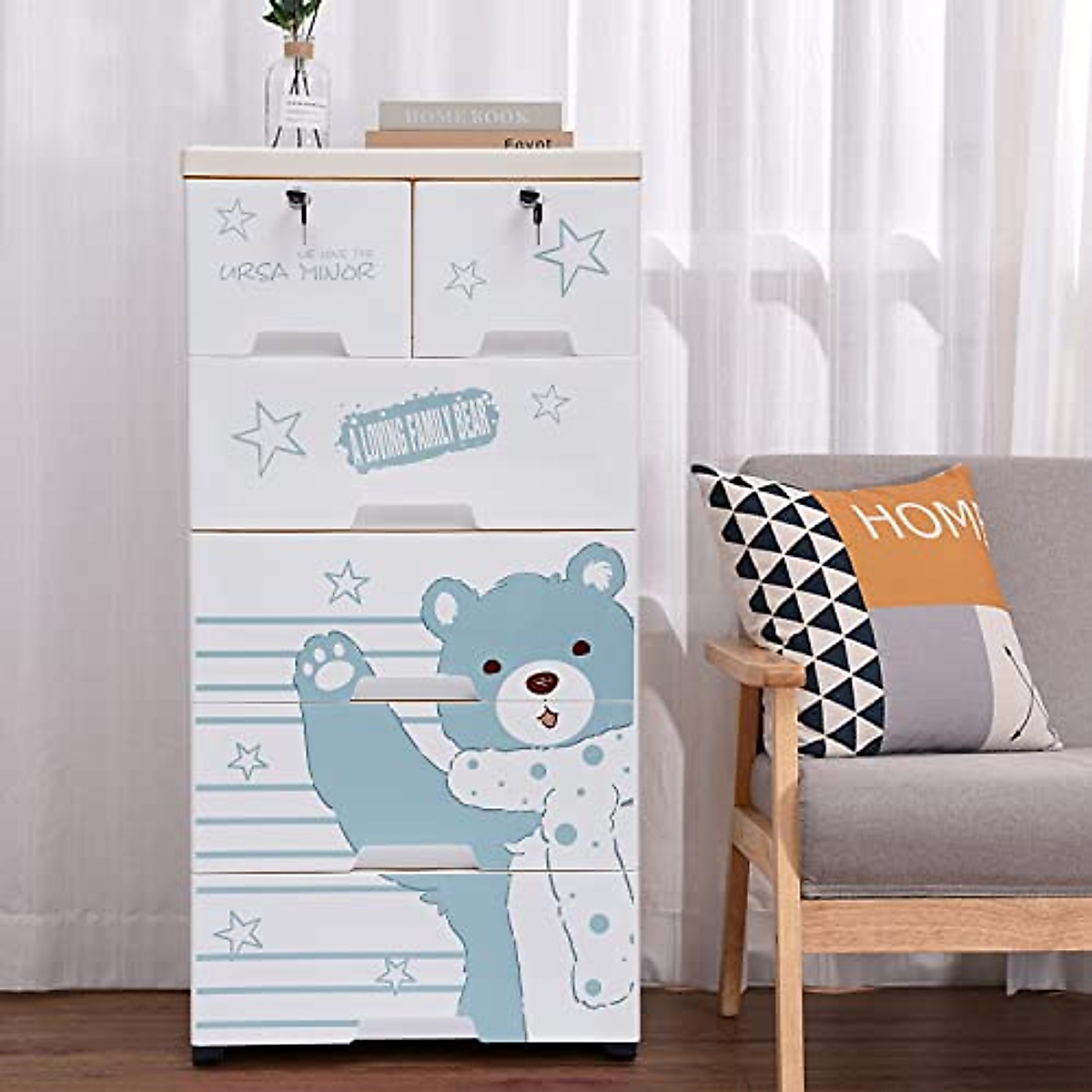 Plastic Drawers Dresser, Storage Cabinet with 6 Drawers, Closet Drawers Tall Dresser Organizer for Clothes,Playroom,Bedroom Furniture, 5 Wheels, 2 Locks, 66lbs Load Capacity (White - Polar Bear)