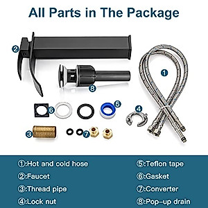 Midanya Tall Waterfall Bathroom Bowl Vessl Sink Faucet Matte Black Single Handle Single Hole Deck Mount Mixer Tap with Large Rectangular Spout Sink Faucet Lavatory Vanity