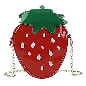 Goclothod Fruit Strawberry Shaped Purse Cute Leather Shoulder Bag Mini Tote Cross Body Bag