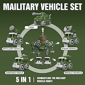 FXIZON STEM Take Apart Robot Construction Toys for Boys, 5 in 1 Military Vehicles Transform Toys Robot for Kids 3-5, Construction Building Truck Toys Gift for Toddlers Kids Boys Girls Ages 4-8