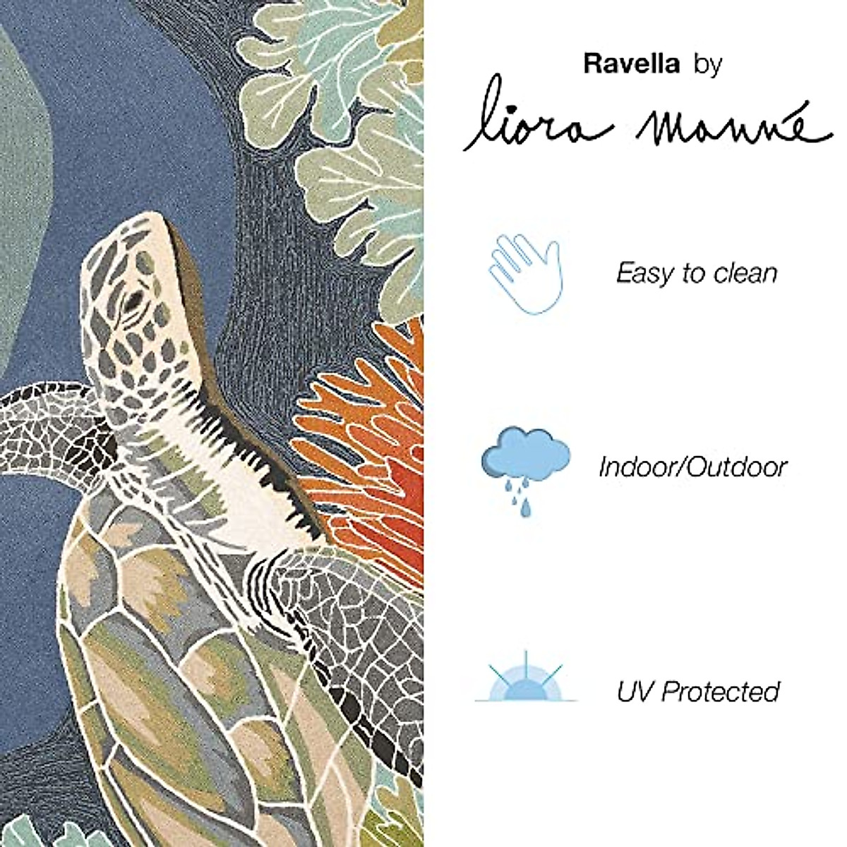 Liora Manne Ravella Indoor Outdoor Rug - Nautical Rug, Sea Life & Ocean Theme Decor, Comfortable & Durable, UV Stabilized, Stain Resistant Rug, Ocean Blue, 2' x 5'