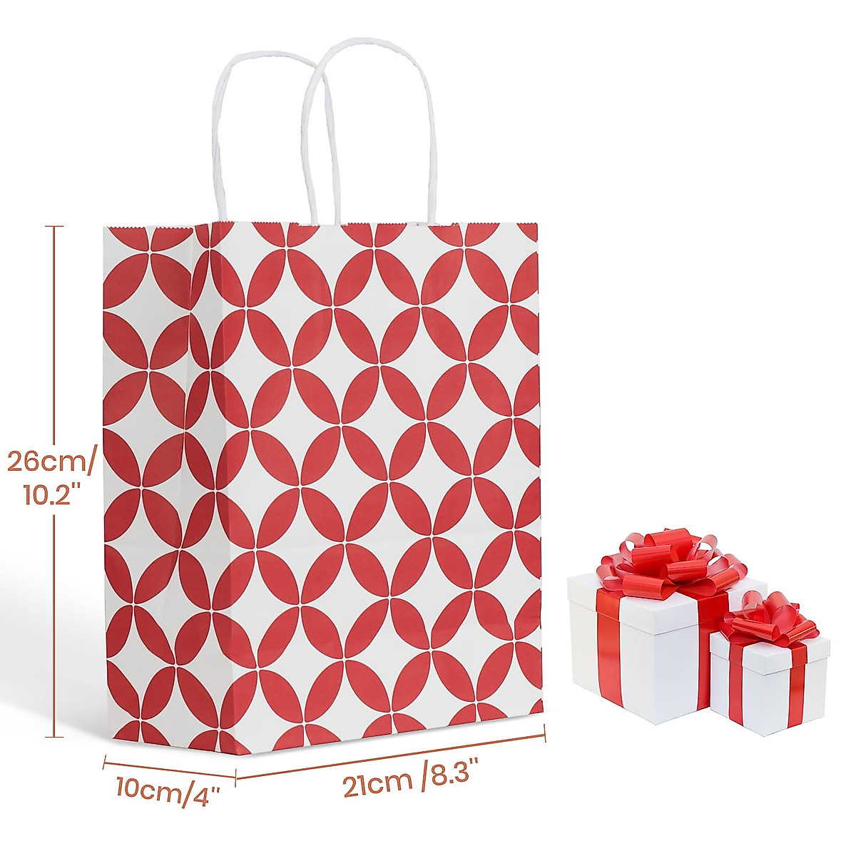 Parmedu Assorted Color Paper Bag Set: 24pcs Gift Bags with Handles in Optimal Size 8.5 * 3.9 * 10.2 Inches, Thickened Take-out Bags for Christmas, Festivals, Birthdays, Parties, Weddings etc.