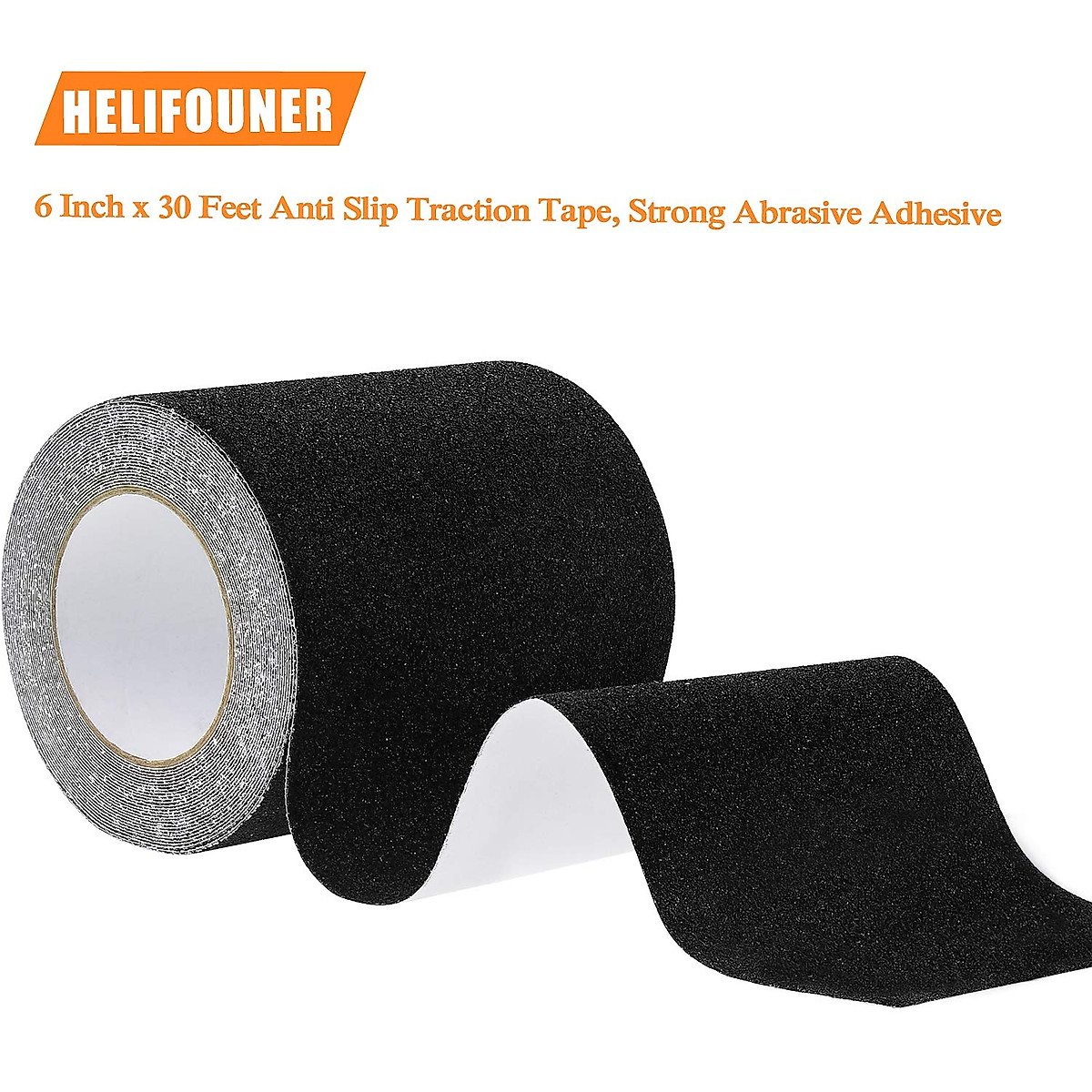 HELIFOUNER 6" × 30 Feet Anti Slip Traction Tape, High Traction Friction Abrasive Adhesive Stairs Step, Grip Tape Grit Non Slip, Outdoor Non Skid Treads, Black