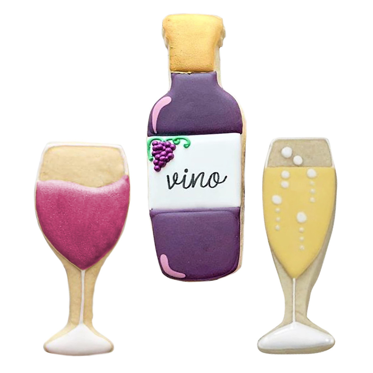 Wine and Champagne Celebration Cookie Cutters 3-Pc. Set Made in USA by Ann Clark, Wine Glass, Bottle, Champagne Glass