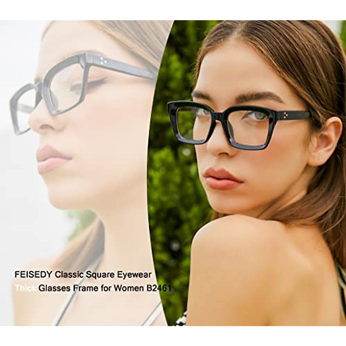 FEISEDY Classic Square Eyewear Non-prescription Thick Glasses Frame for Women B2461