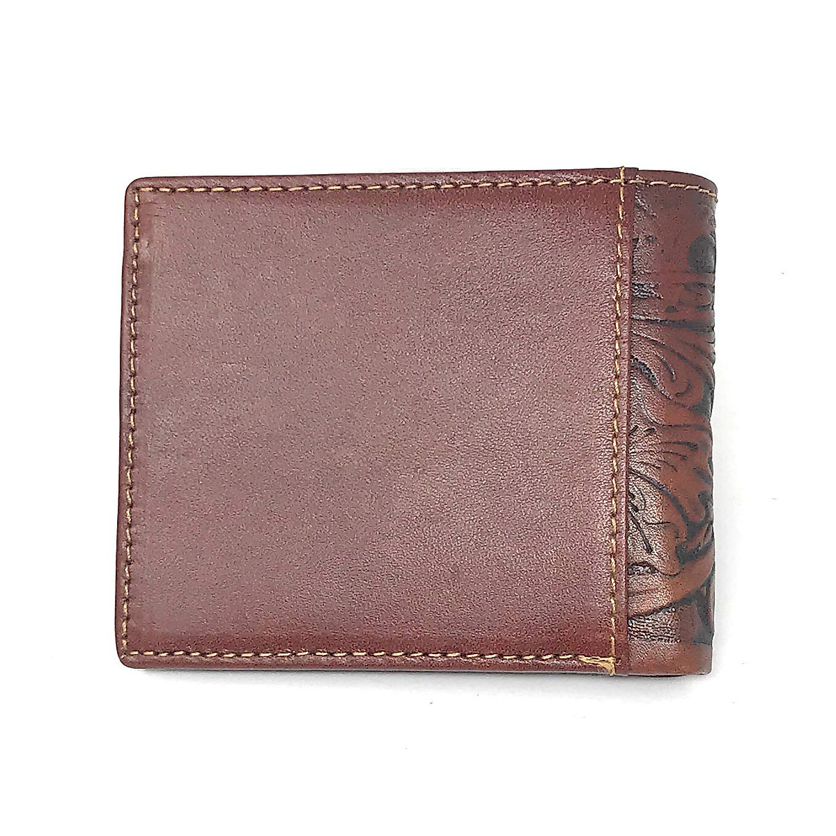 Western Genuine Tooled Leather Laser Cut Men's Bifold Short Wallet in 8 Colors (Coffee/Turquoise)