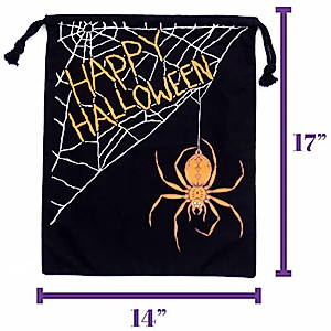 Halloween Trick or Treat Candy Bag | Washable Canvas Tote Bag | Drawstring Bag for Halloween Candy | Spider