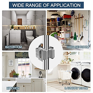 Waziaqoc 5PCS Wall Mount Broom Mop Holder, Bathroom Mop Hanger Wall Mounted Mop Clip with Screws for Garden Bathroom Kitchen - Grey