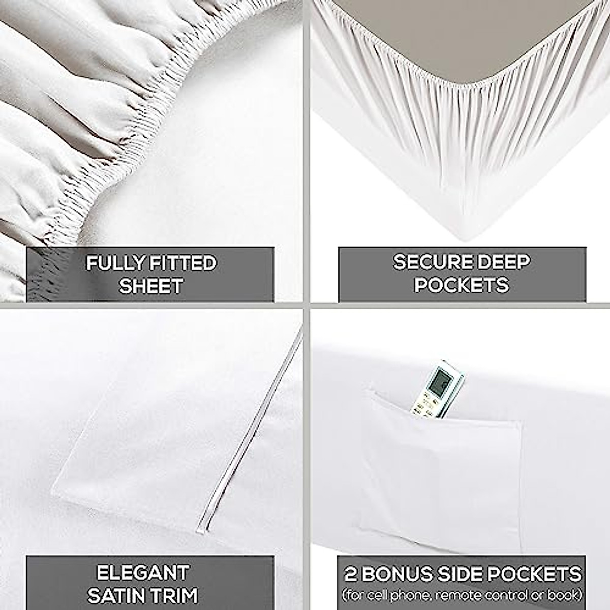 Mueller Ultratemp King Size Sheets Set, Super Soft 1800, 6 Piece, Deep Pocket up to 16" Bed Sheets, Transfers Heat, Breathes Better, Hypoallergenic, Wrinkle, White